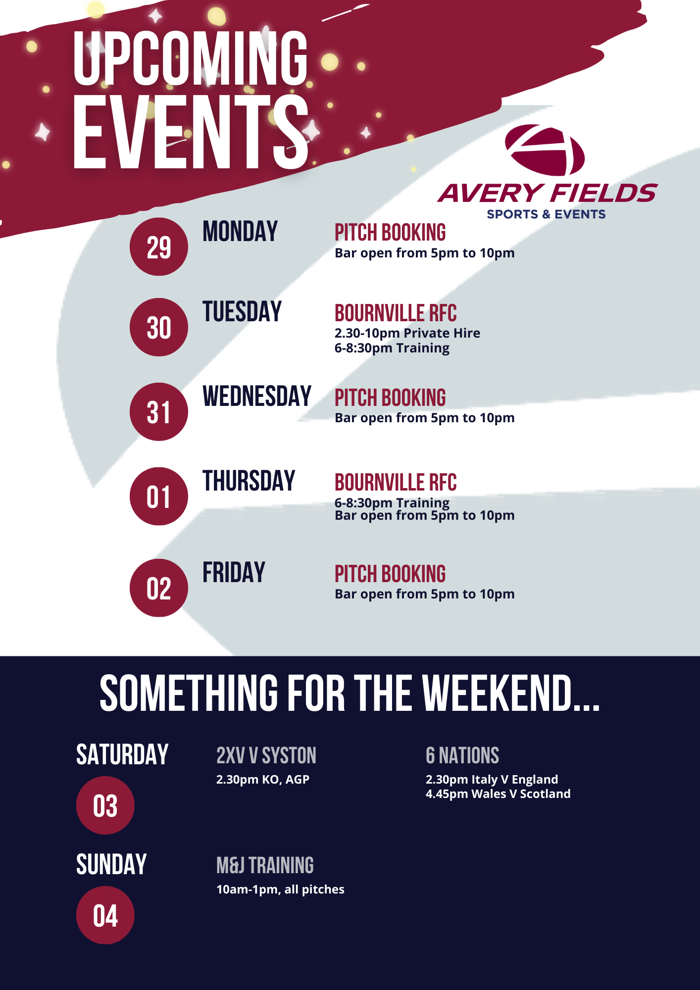 Clubhouse Events - Avery Fields Sports and Events